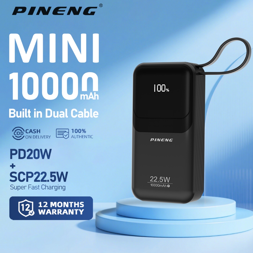 Pineng PN-831PD 10000mAh Portable Powerbank Built-in Dual Cable 22.5W ...