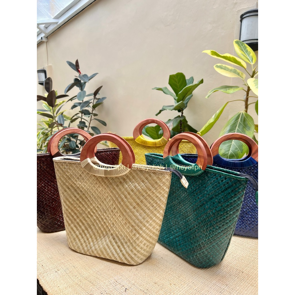 Native Hand Bags Natural and Colored with wood handle | Shopee Philippines