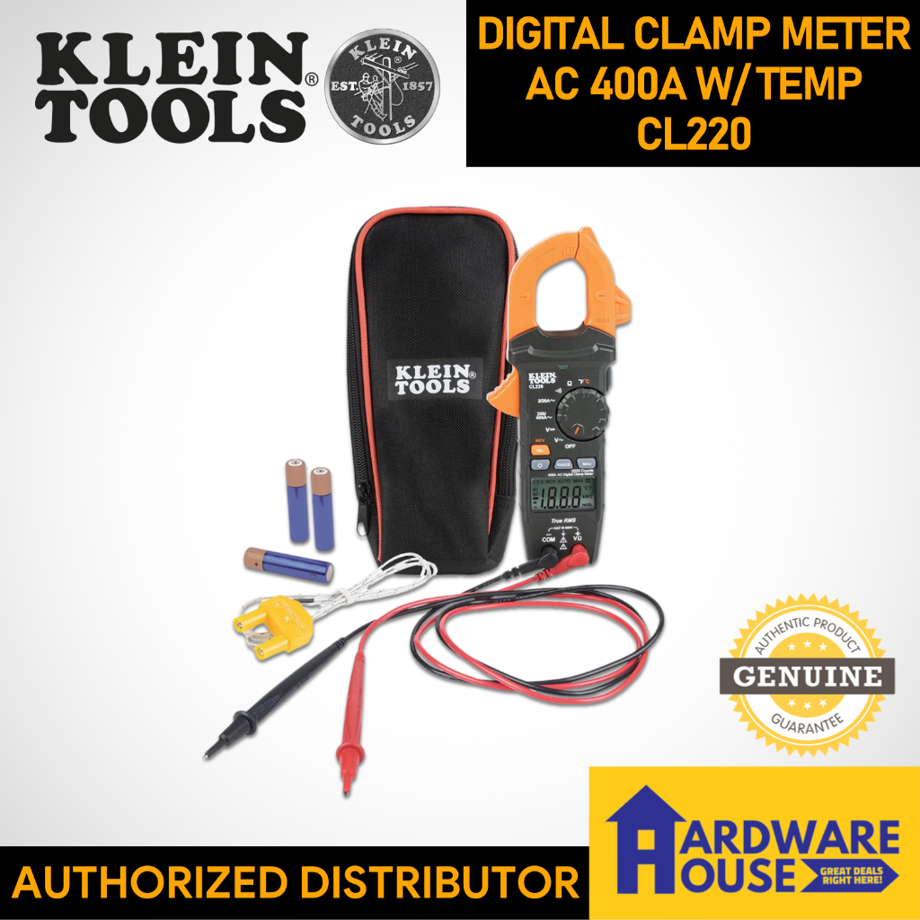 ORIGINAL KLEIN TOOLS Digital Clamp Meter AC 400A w/ Temperature CL220 ...