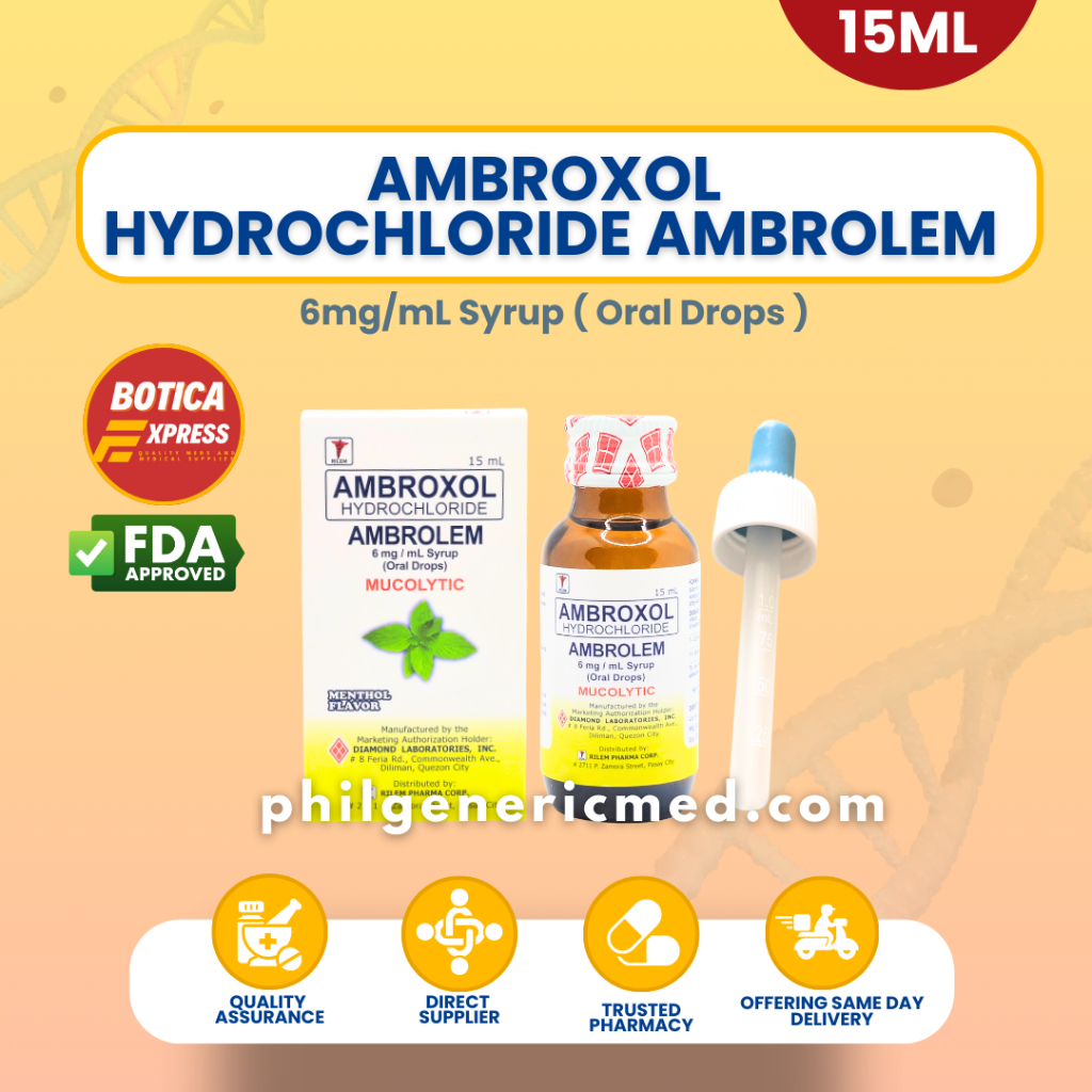 Ambroxol Hydrochloride AMBROLEM 6mg/ML Syrup (Oral Drops) 15mL | Shopee ...