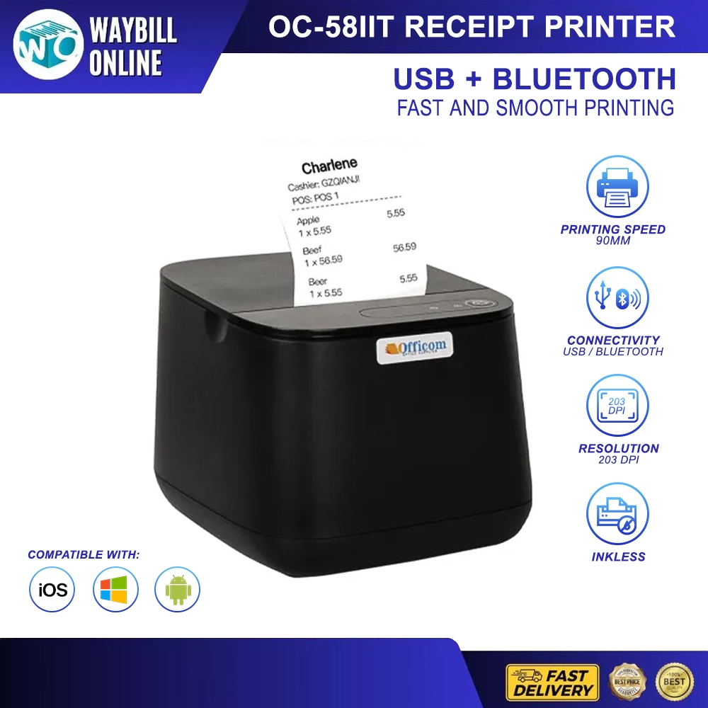 Officom Receipt Printer 58mm USB Bluetooth OC-58IIT Mini Thermal Direct ...