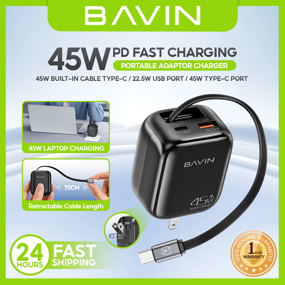 BAVIN PC2077 PD45W QC3.0 Fast Charging Adapter Charger w/70cm ...
