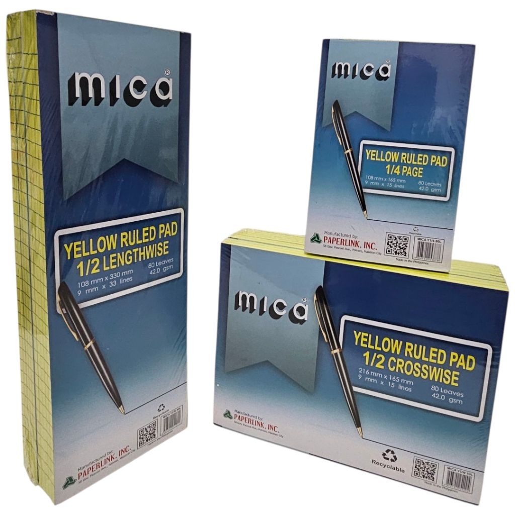 Mica Yellow Ruled Pad- 1/2 and 1/4 Page- Set of 10 Pads | Shopee ...