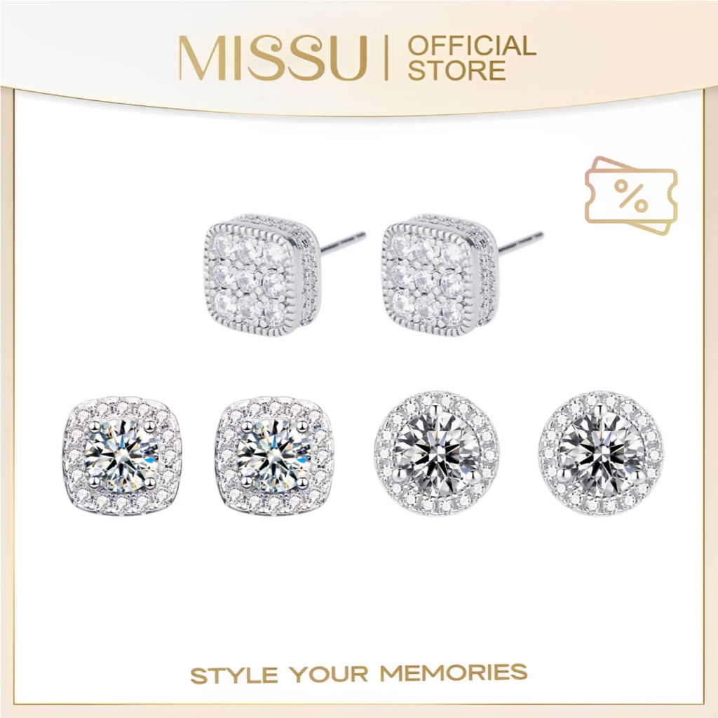 Missu Square/Halo/Heart/6 Claw/4 Claw 5MM/7MM Classic Stud Earrings ...