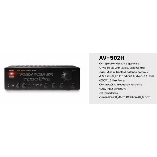 Konzert AV-502H 1000w x 2 High Power Karaoke Amplifier with 2 Mic Input ...