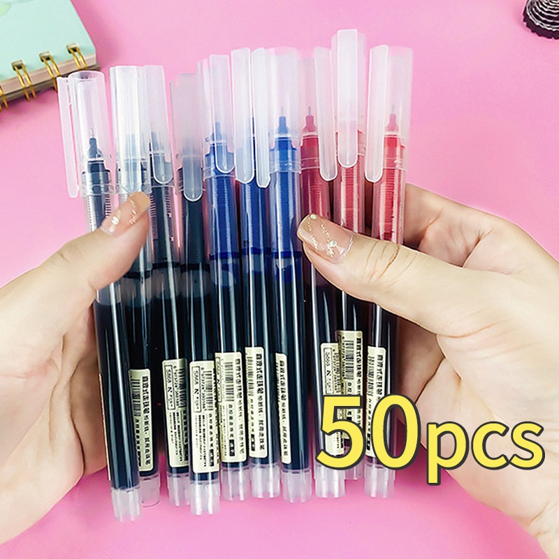 50PCS Quick-Drying Gel Pen 0.5mm Black Needle Tube Sign Pen School ...