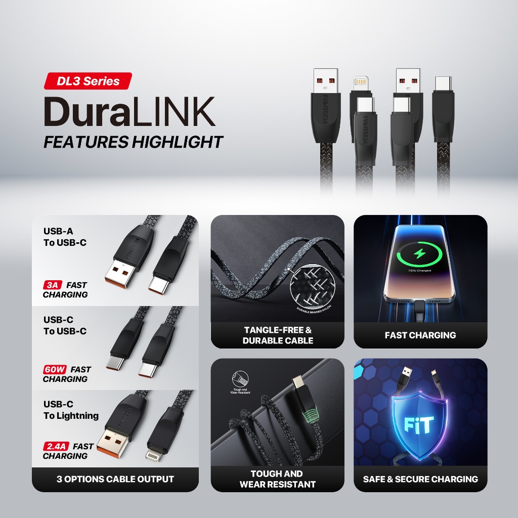 Fantech DL3 DuraLink Fast Charging Data Cable | Shopee Philippines