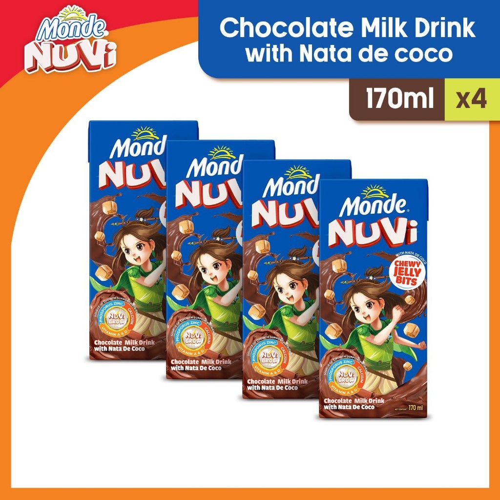 Monde Nuvi Chocolate Milk Drink with Nata de Coco 170ml X 4 | Shopee Philippines