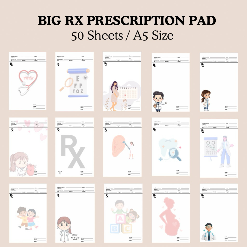 Big RX Prescription Pad – 50 Sheets | A5 Size Doctor’s Prescription ...