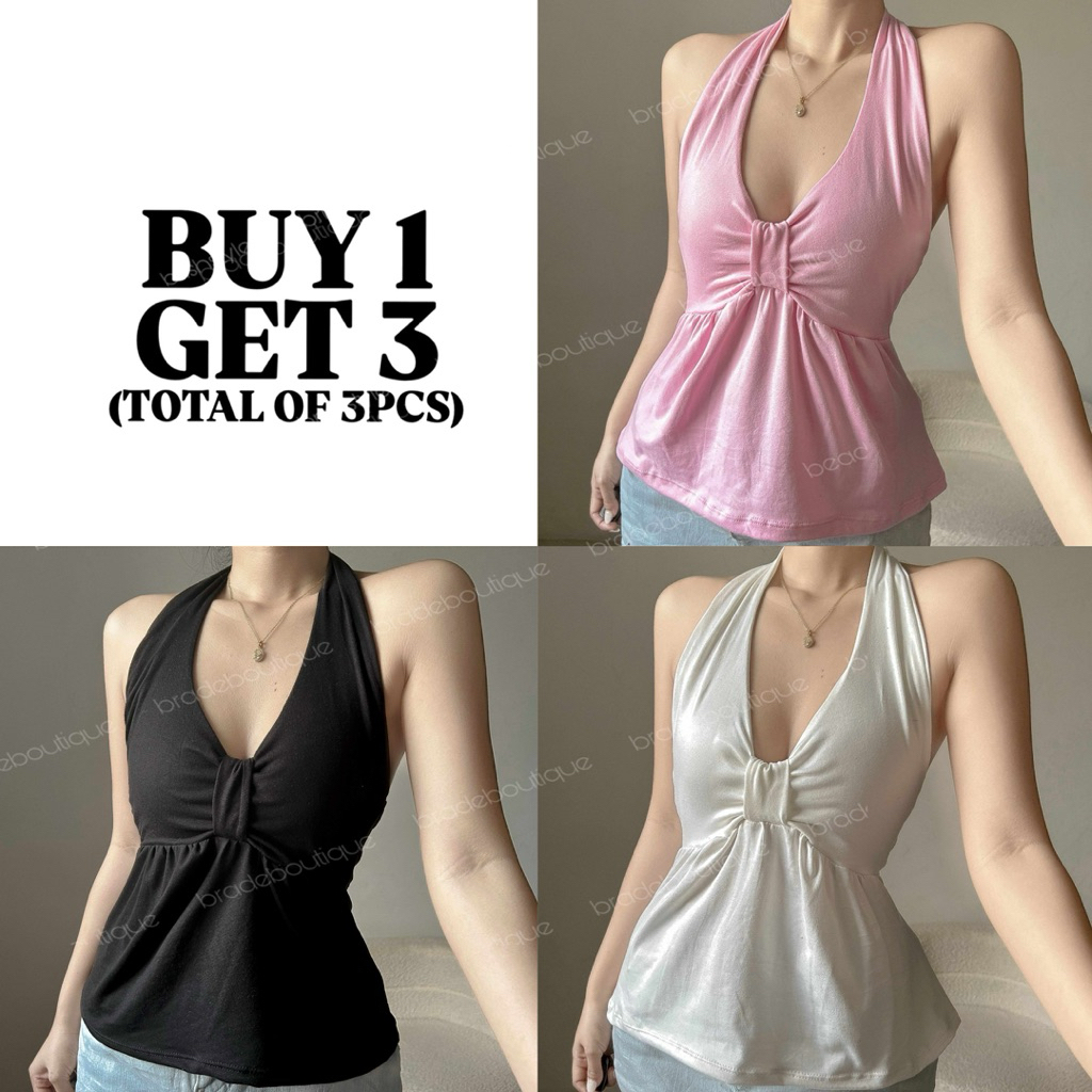 BUY 1 TAKE 2 (Total of 3pcs) EDU RIBBON Shirring Backless Flowy Peplum ...