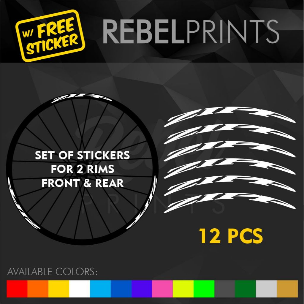 ZIPP (12 pcs) 12mm Wheel Rim Sticker Decals Vinyl for Mountain Bikes ...