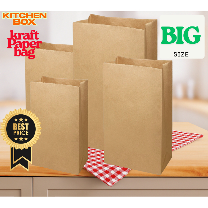 [100pcs] KITCHEN BOX BIG Size Kraft Paper Bag | Pandesal Bag | Brown ...
