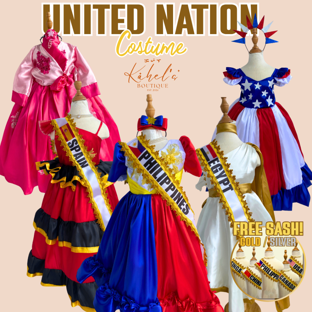 UNITED NATION Costumes for Kids - Philippines, Egypt, Greece, Spain, Korea, USA (WITH SASH ...