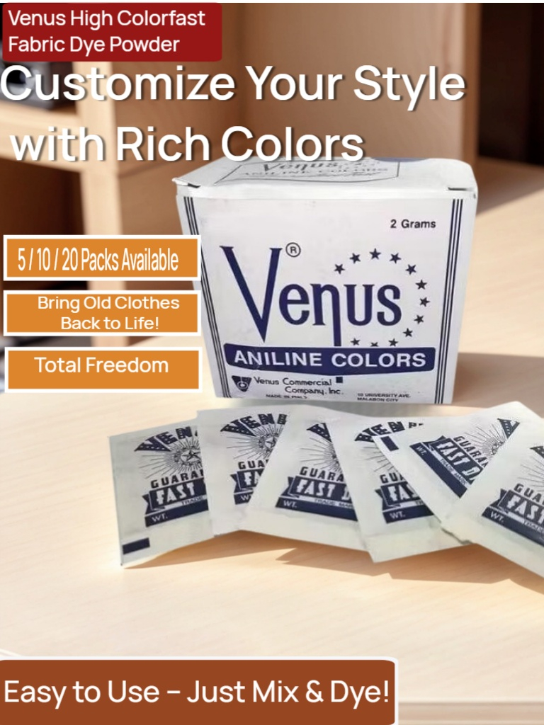 "Venus Colorfast Fabric Dye Powder 2g/Pack (5/10/20pcs) – DIY, Fade ...