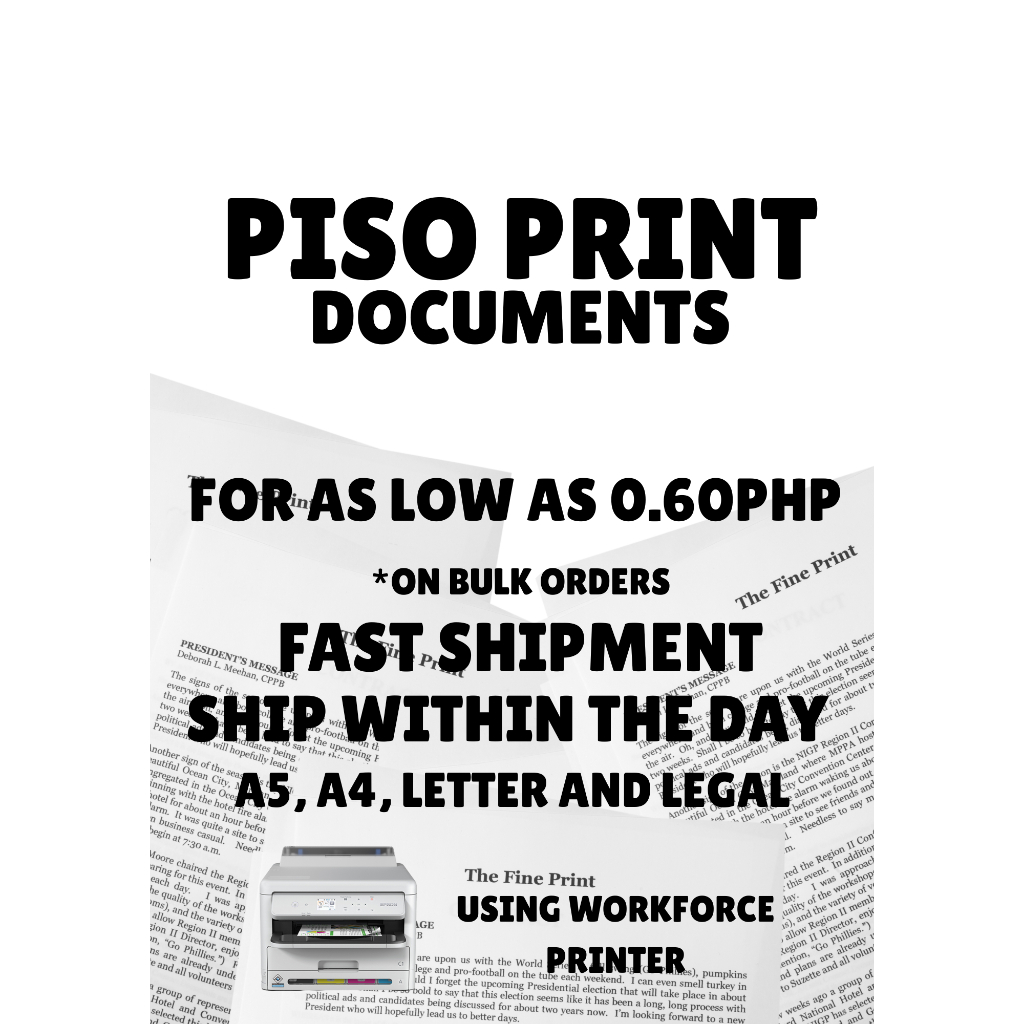 PISO PRINT DOCUMENT PRINTING - SHIP WITHIN THE DAY MANILA BASED - 20 ...