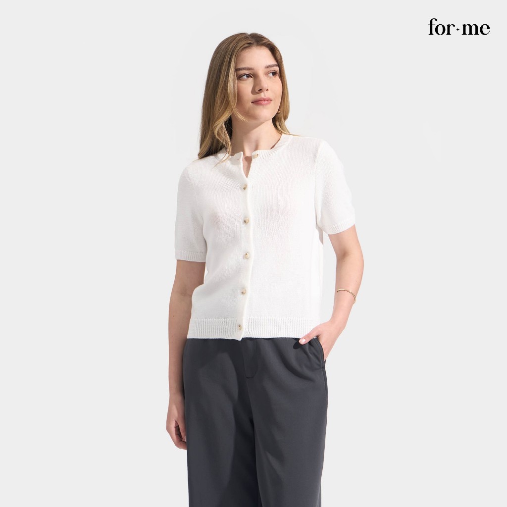 ForMe Flat Knit Button Down For Women (Off White/Stone) | Shopee ...