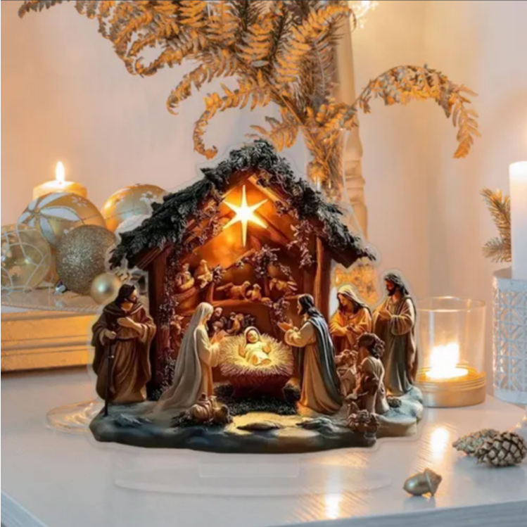 2D Acrylic Flat Nativity Scene Ornament Christmas Religious Display ...