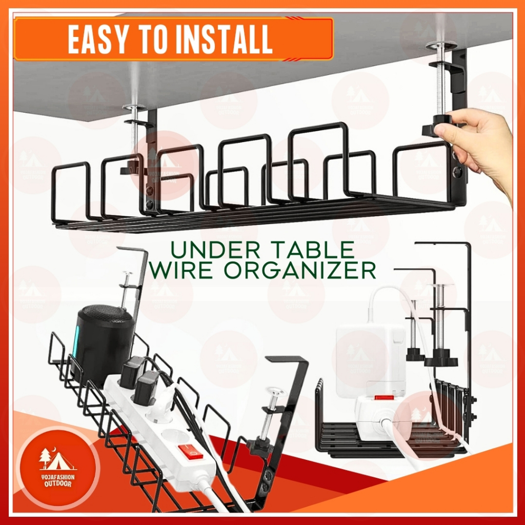 No Drill Holes Under Desk Cable Management Tray Clamp-On Cable Tray ...