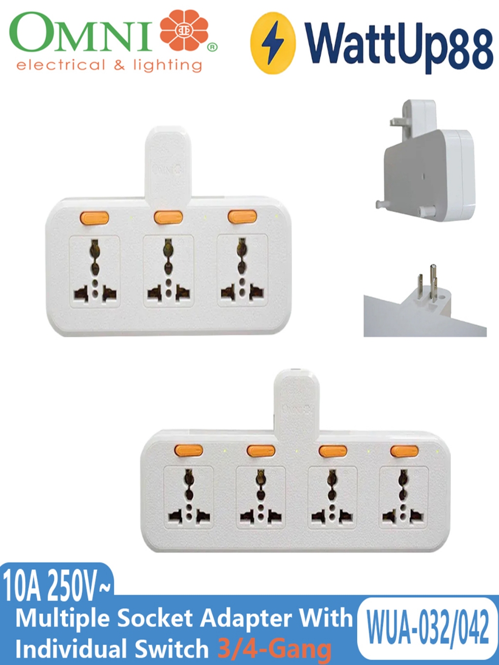 OMNI Universal Adapter with Switch 3 / 4 Gang Outlets WUA-032 WUA-042 ...
