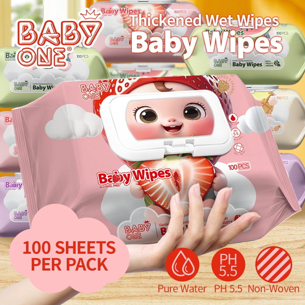 BABYONE 3/6 Packs 100 Sheet Baby Wet Wipes Fruity Scented Alcohol-Free ...