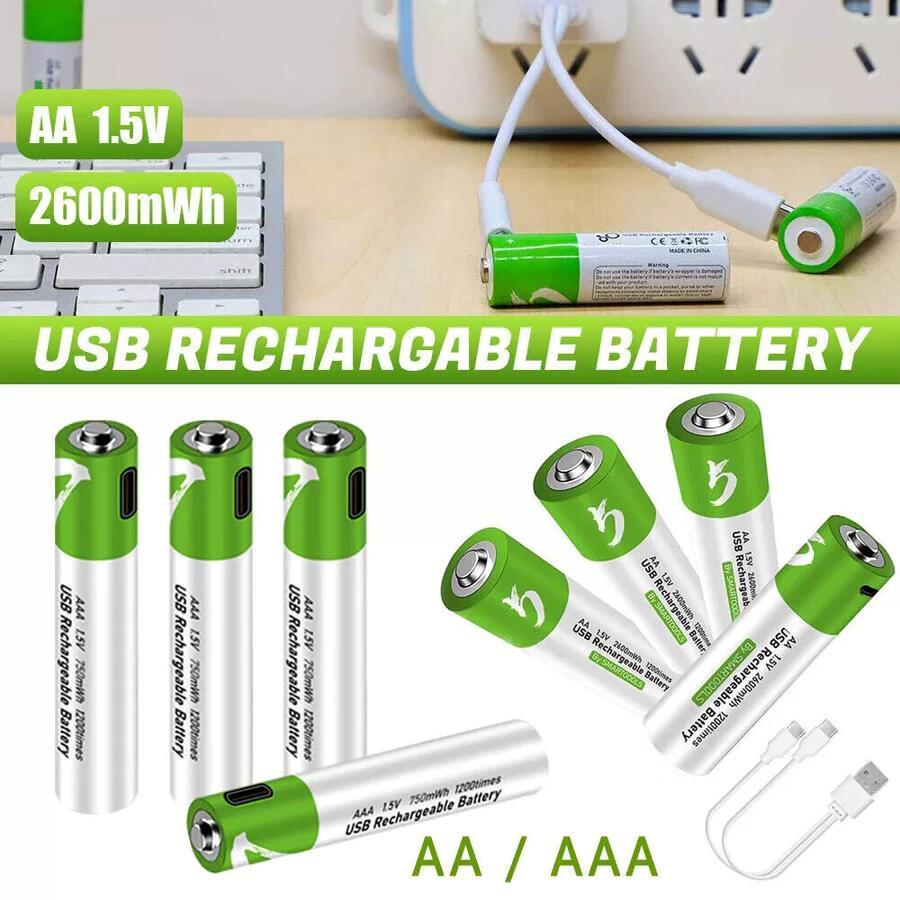 Smartoools 1.5V Double A Lithium ion Type C AA AAA Battery Rechargeable ...