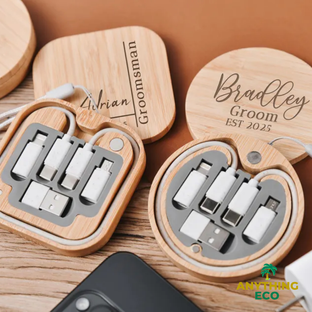 Personalized 6in1 Bamboo Cable Organizer Travel Kit, 60W Charging ...