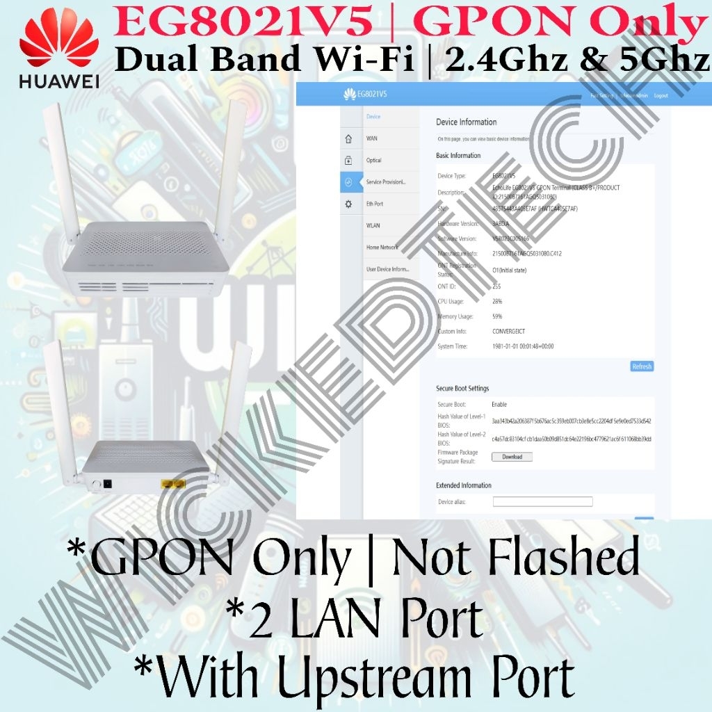 Huawei EchoLife EG8021V5 GPON 2 LAN Port W/ Upstream Port | Shopee ...