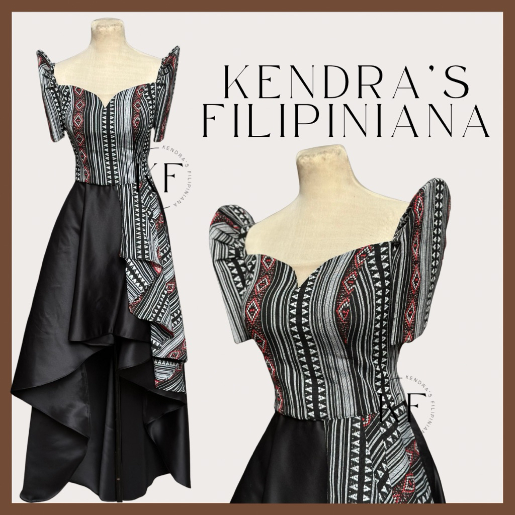 Modern Filipiniana Ethnic Seethrough Overlap Top with Long Black Skirt ...