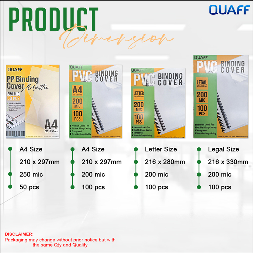 QUAFF Clear PVC Binding Cover Short / A4 / Long Size 200 Microns (100 sheets / pack) | Shopee ...