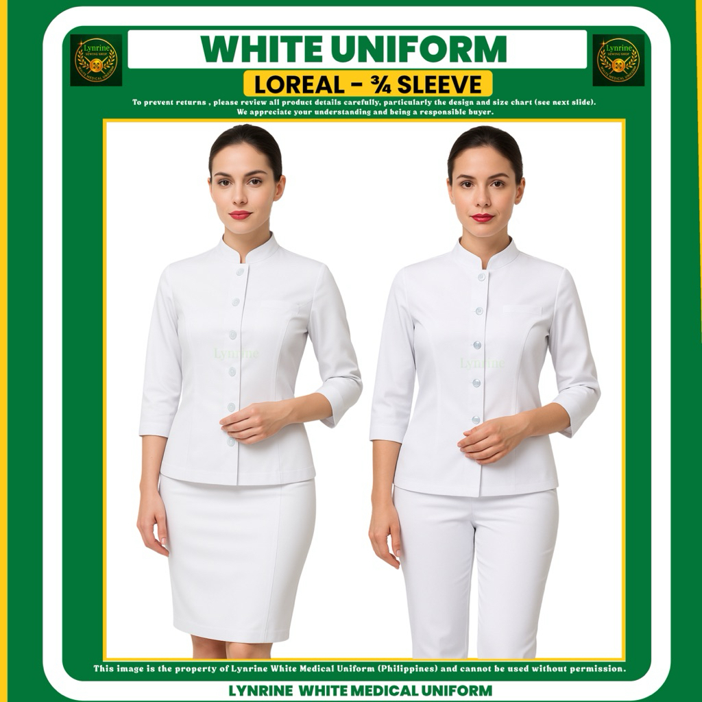 3/4 SLEEVE WHITE MEDICAL UNIFORM | GALA UNIFORM FOR OATH TAKING ...