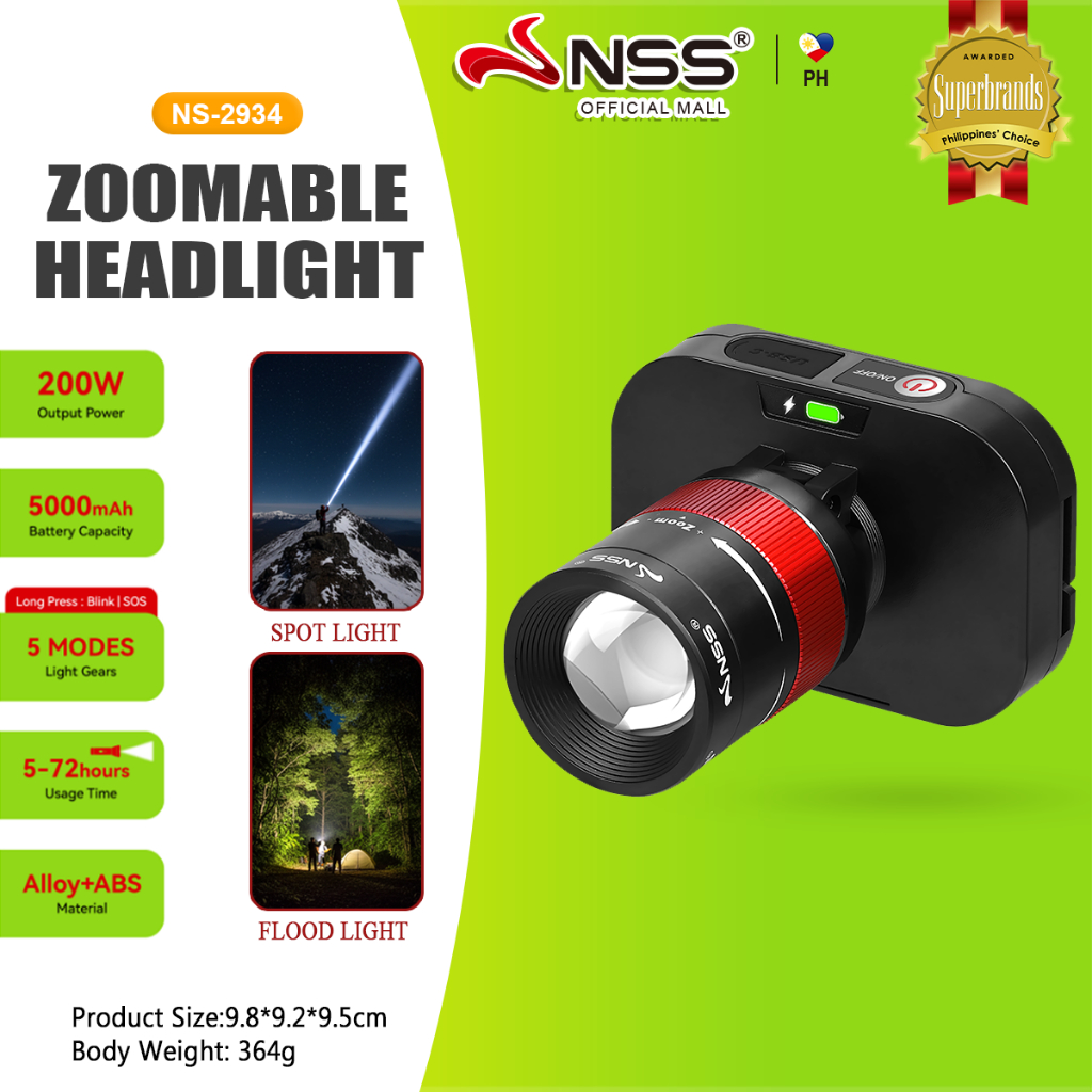 NSS 200W Rotary Zoom LED Headlamp Super Bright Rechargeable Portable ...