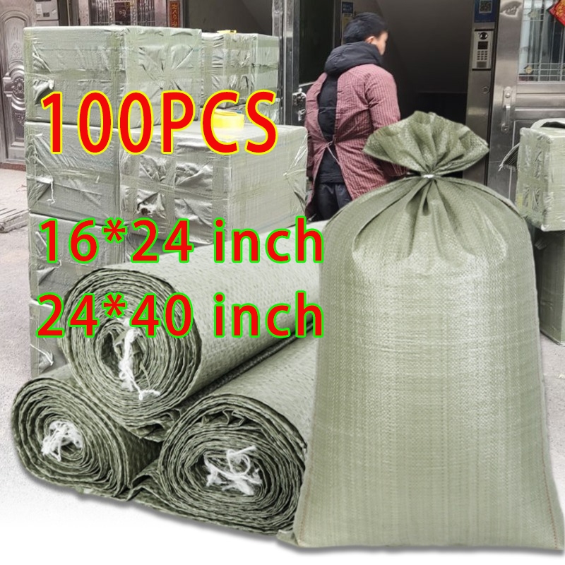 100Pcs Large Heavy Duty Packing Bags / Green Woven Poly Sacks / Sand ...