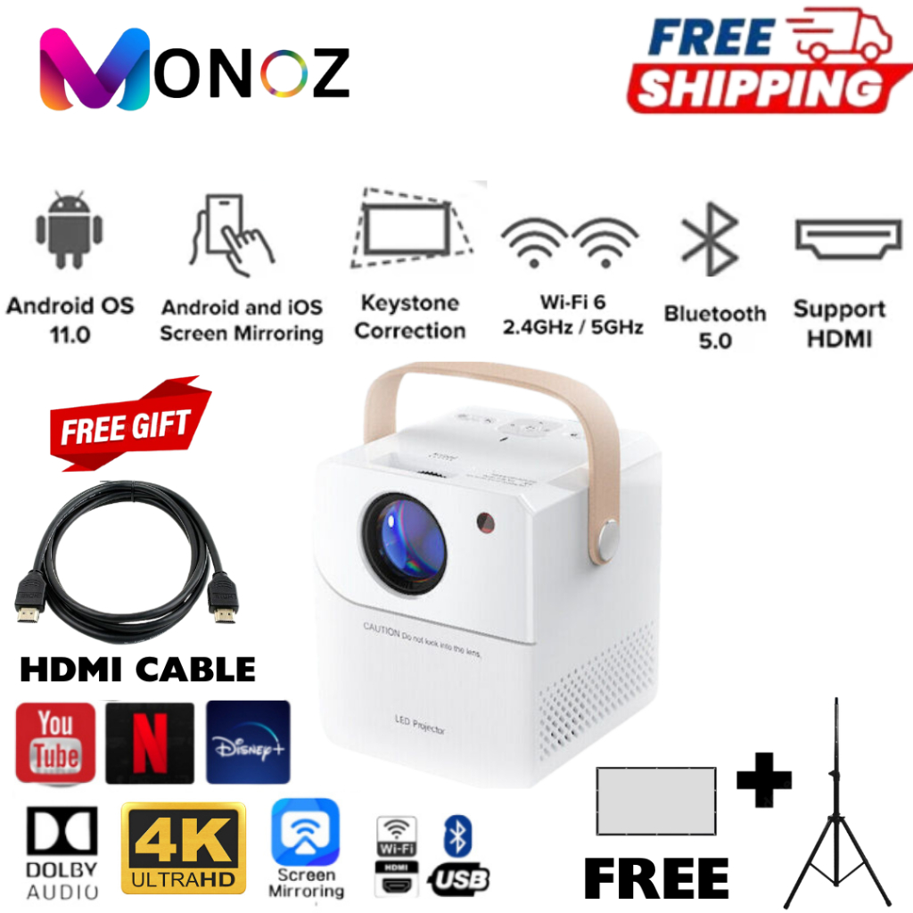 Y8 Pro 4K WiFi Smart Mini Projector | Portable Home Theater | Wireless ...