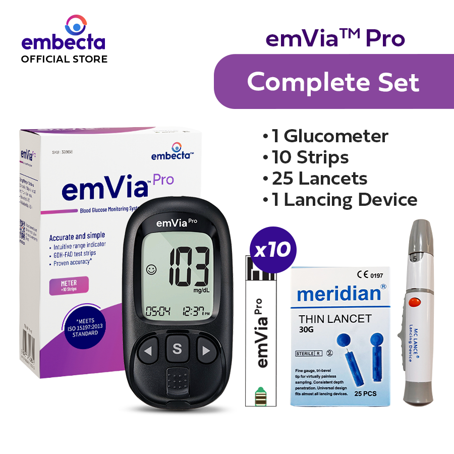 emVia Pro Glucometer Complete Set embecta - Blood Sugar Monitor ...