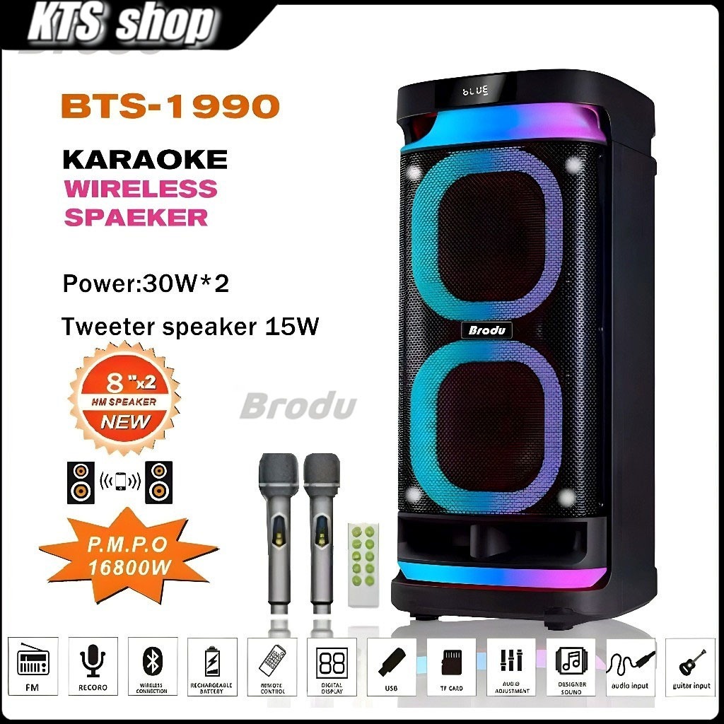 BTS-1990 bluetooth speaker RGB iKaraoke I 2 rechargeable wireless ...