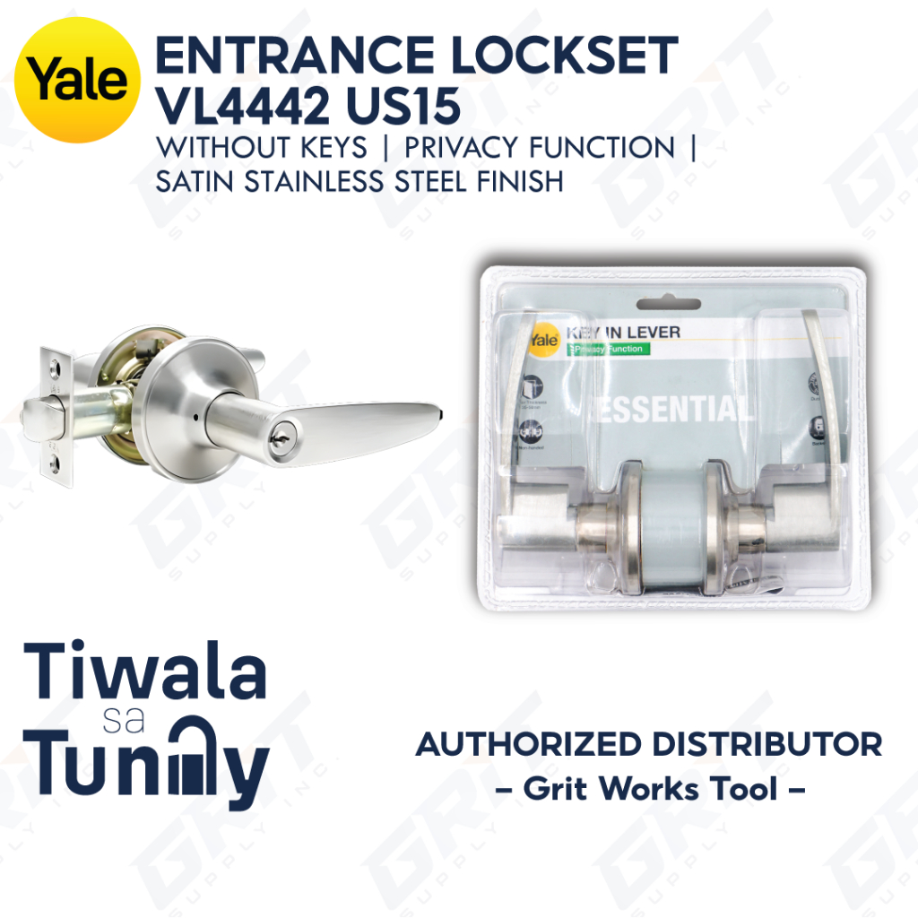 YALE Cylindrical Entrance Lockset VL4442 US15 | Satin Nickel Leverset ...