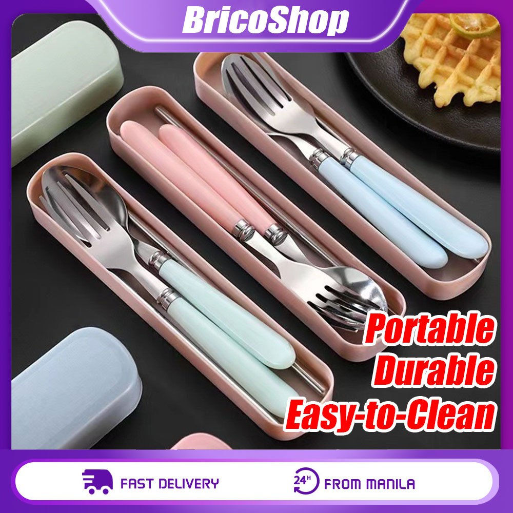 Portable Durable Cutlery Set with Protective Case Travel School Student ...