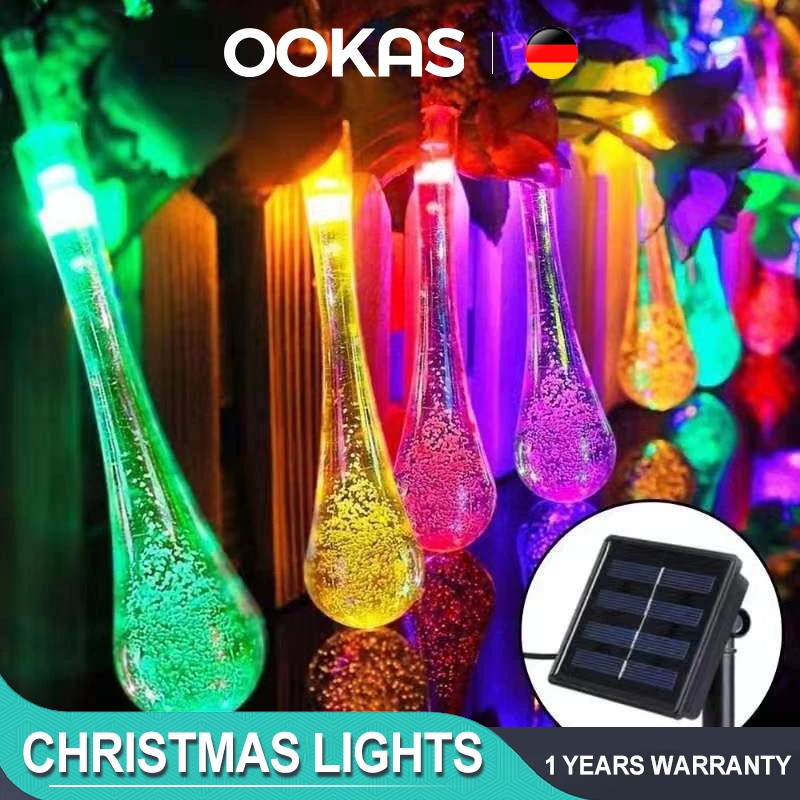 OOKAS Solar Water Drop String Lights Christmas Lights Outdoor ...