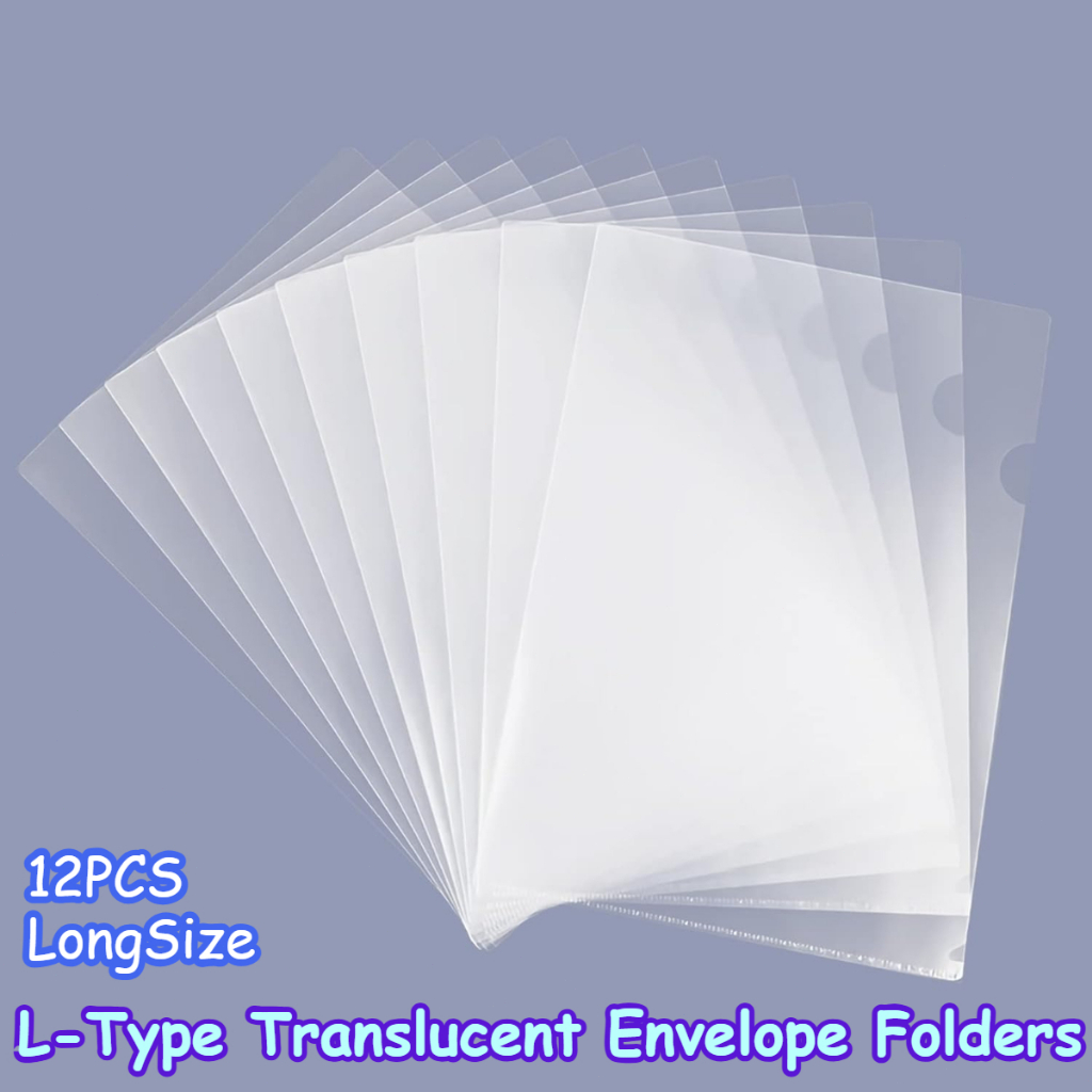 Long L-Type Translucent Envelope Folders 12PCS Plastic Sleeves File ...