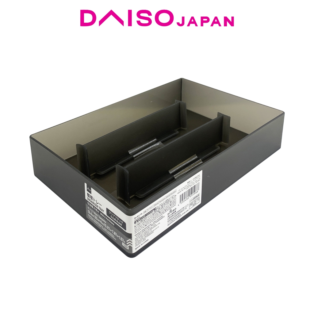Daiso Clear Black Organizer Tray with Two Partitions (13.4cm x 20cm x ...