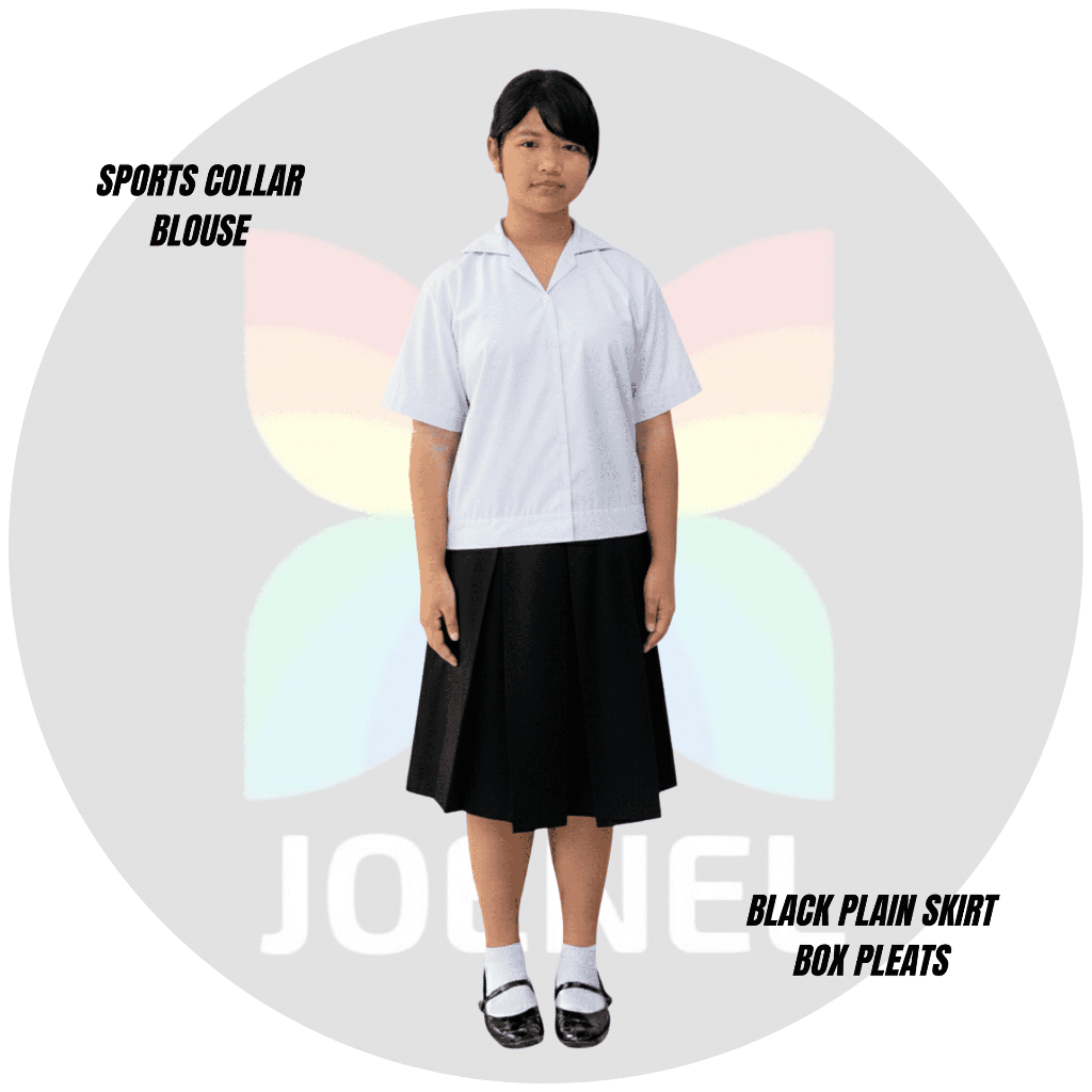 Joenel Sports Collar Blouse Black Plain Skirt Box Pleats School Uniform ...