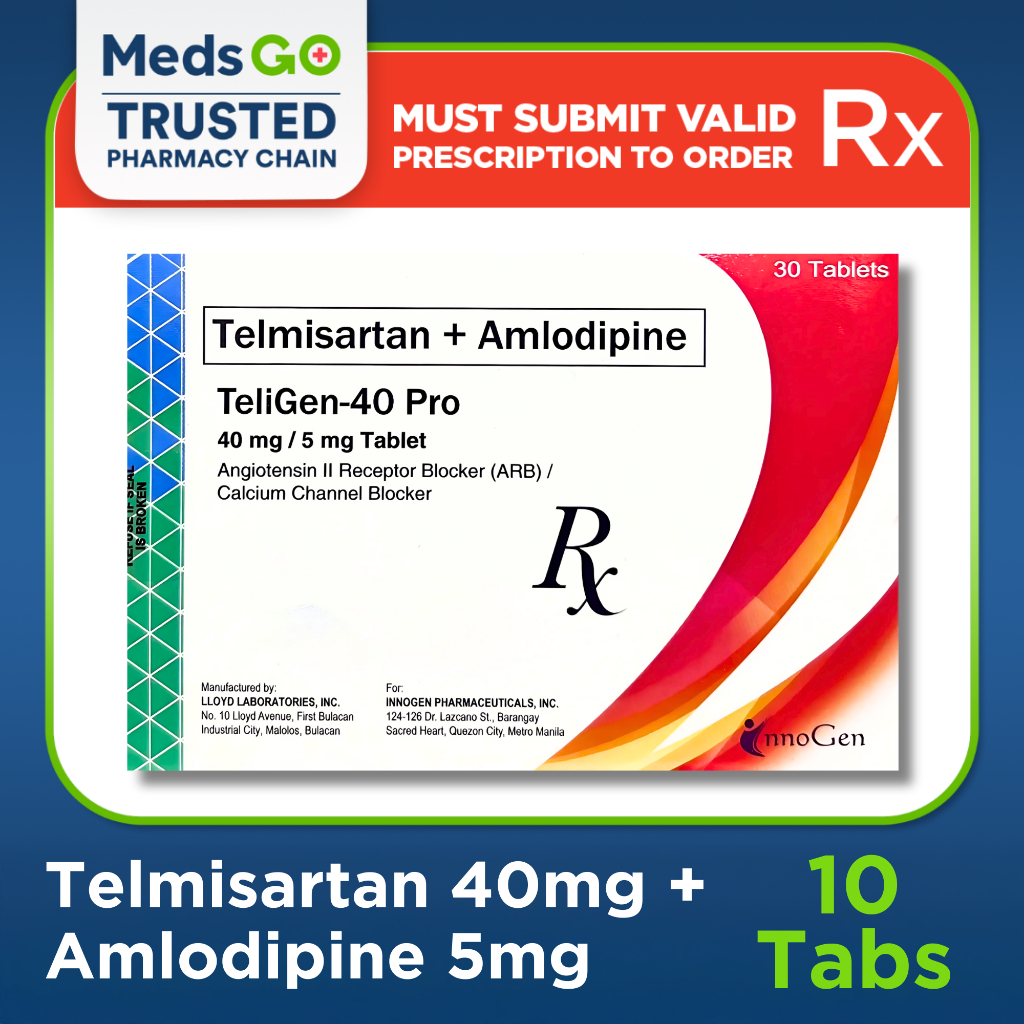 RX: Telmisartan / Amlodipine 40mg / 5mg - 10 Tablet (TeliGen-40 Pro ...
