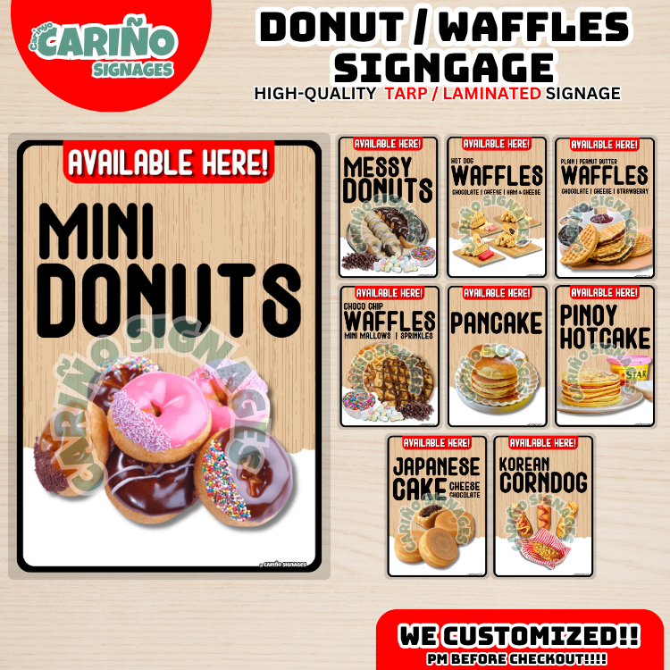 Laminated - Mini Donuts Signages | Messy Donuts Signage | Waffles ...