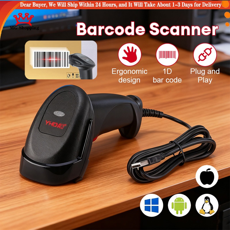 Wired Usb Handheld 1D Barcode Scanner With Multi-System Compatibility ...