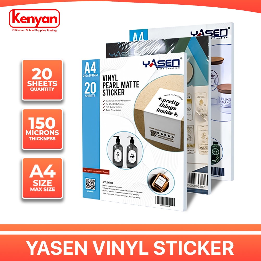 Yasen Vinyl Inkjet Sticker A4 Size 150gsm (Glossy Pearl, Matte ...
