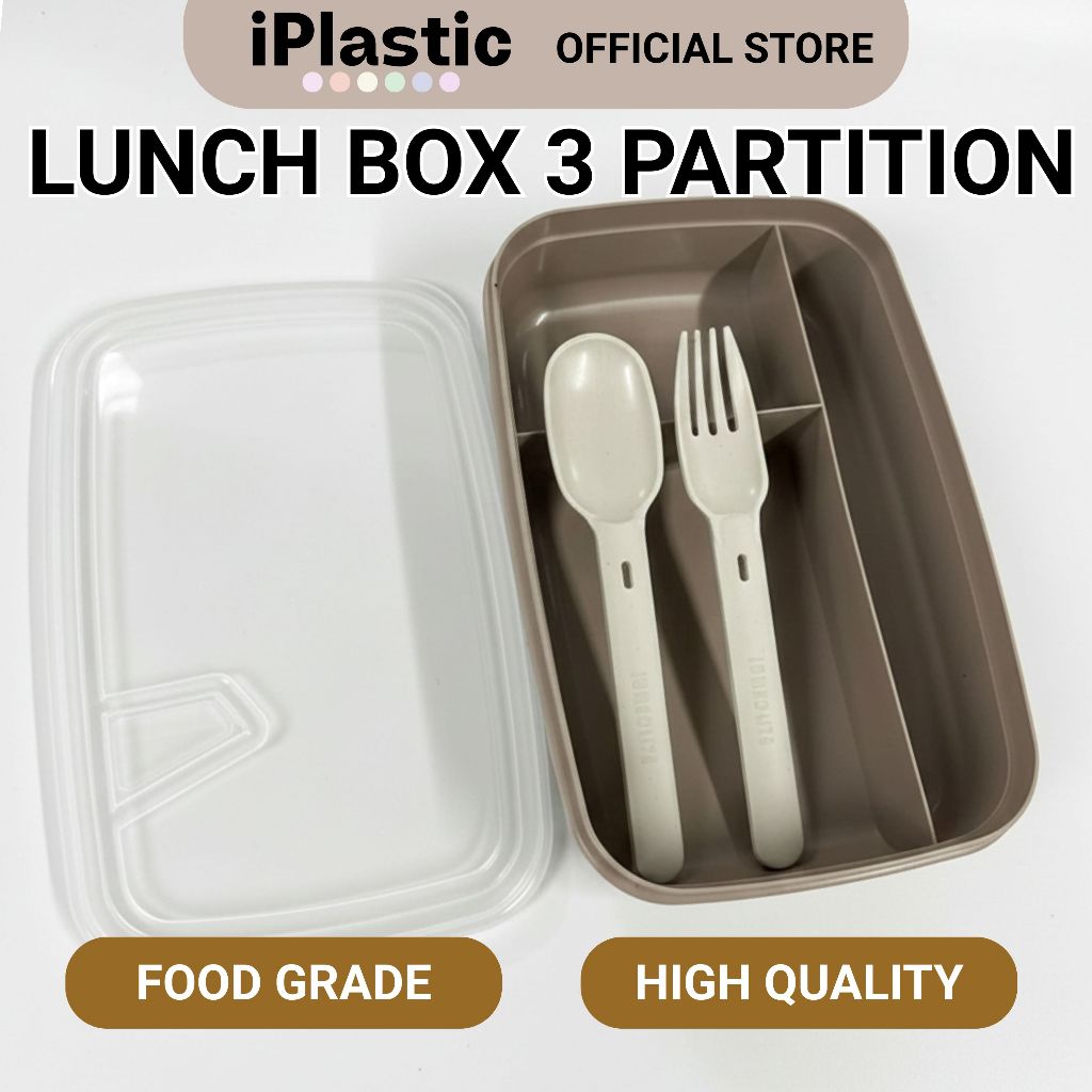 iPlastic Aesthetic Lunch Box Mocha 3 Partition Food Container Spoon ...