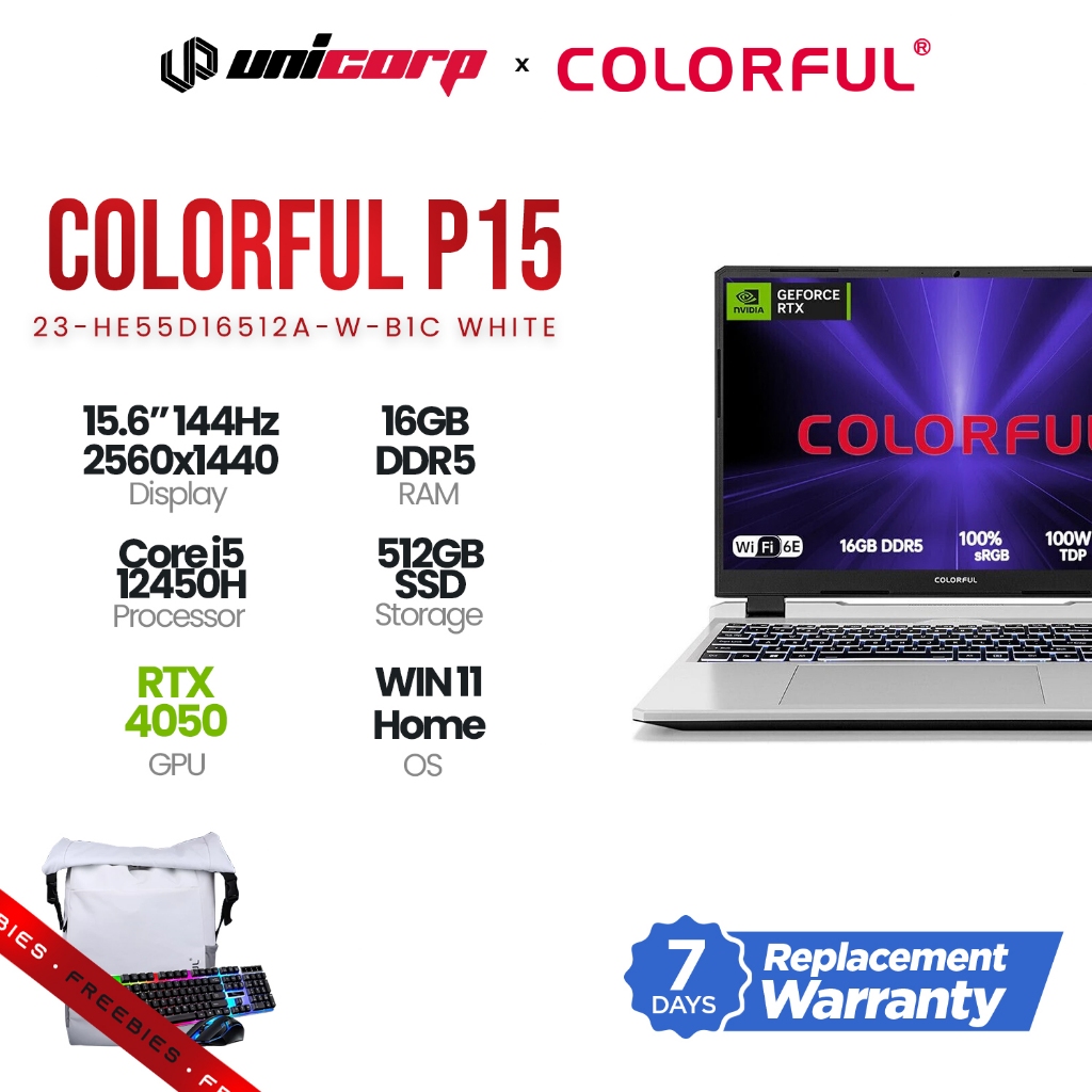 COLORFUL P15 23-HE55D16512A-W-B1C WHITE i5-12450H | 16GB DDR5 | 512GB ...