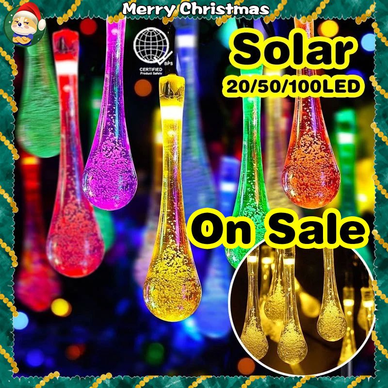 100LED Solar Water Drop Lights Outdoor Waterproof for Garden Christmas ...