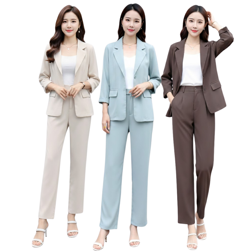 Terno Set Coords Blazer 3/4 Sleeve and Trouser Straight-Cut S to L ...