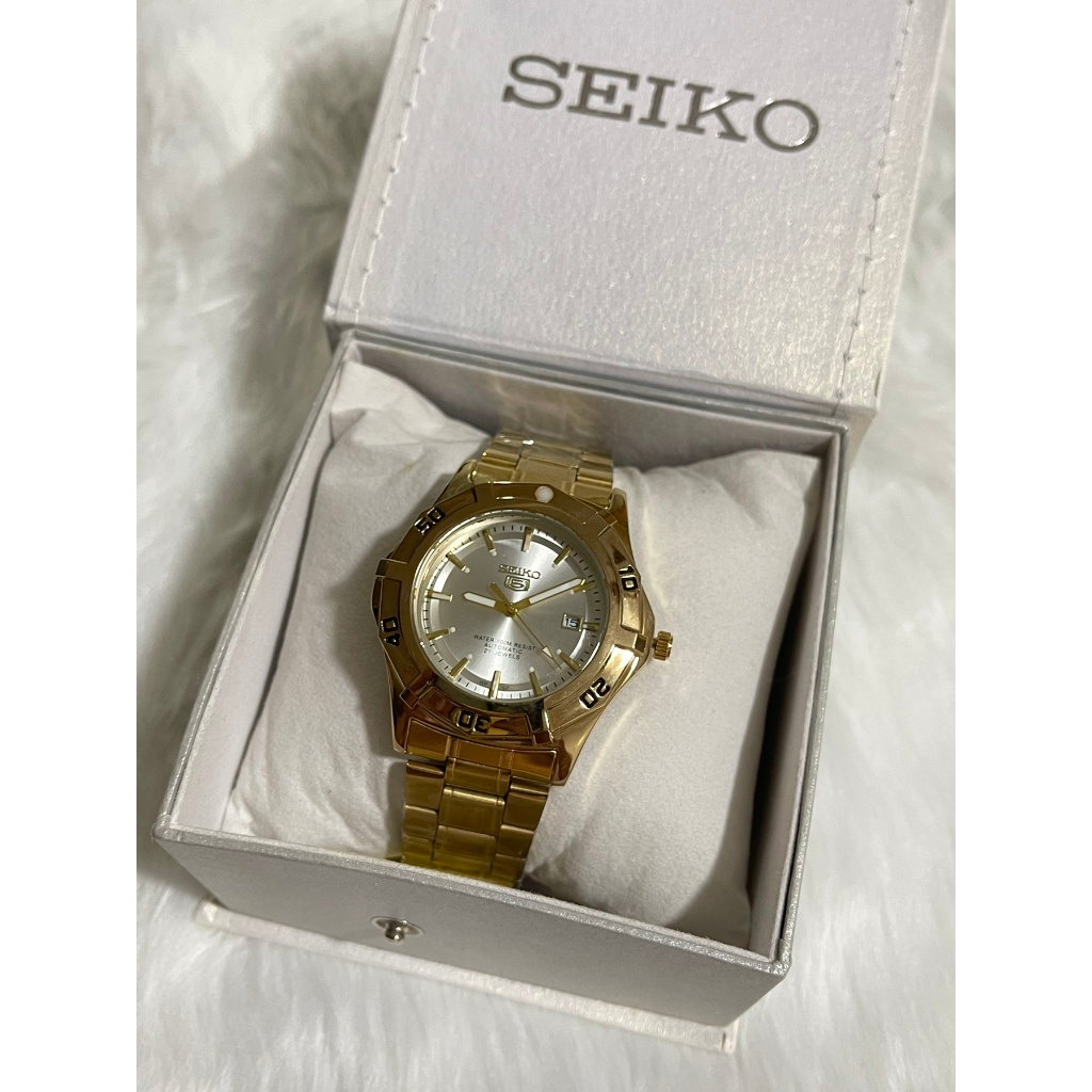 Seiko 5 Watch Automatic Backside view Waterproof Gold 21 jewels With ...